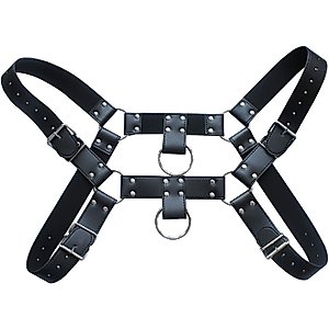 Men's PU Leather Shoulder Support Chest Harness Adjustable Buckles Accerssory (black)