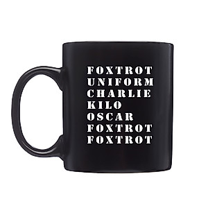 Rogue River Tactical Funny Novelty Coffee Mug - Military Alphabet Foxtrot OFF Black Cup, Great Gift Idea for Military Veteran, 11 Oz, Black