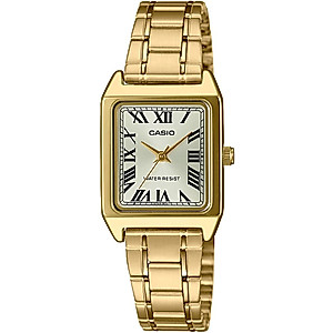 Casio LTP-V007G-9B Women's Rectangular Gold Tone Stainless Steel Roman Gold Dial Dress Watch