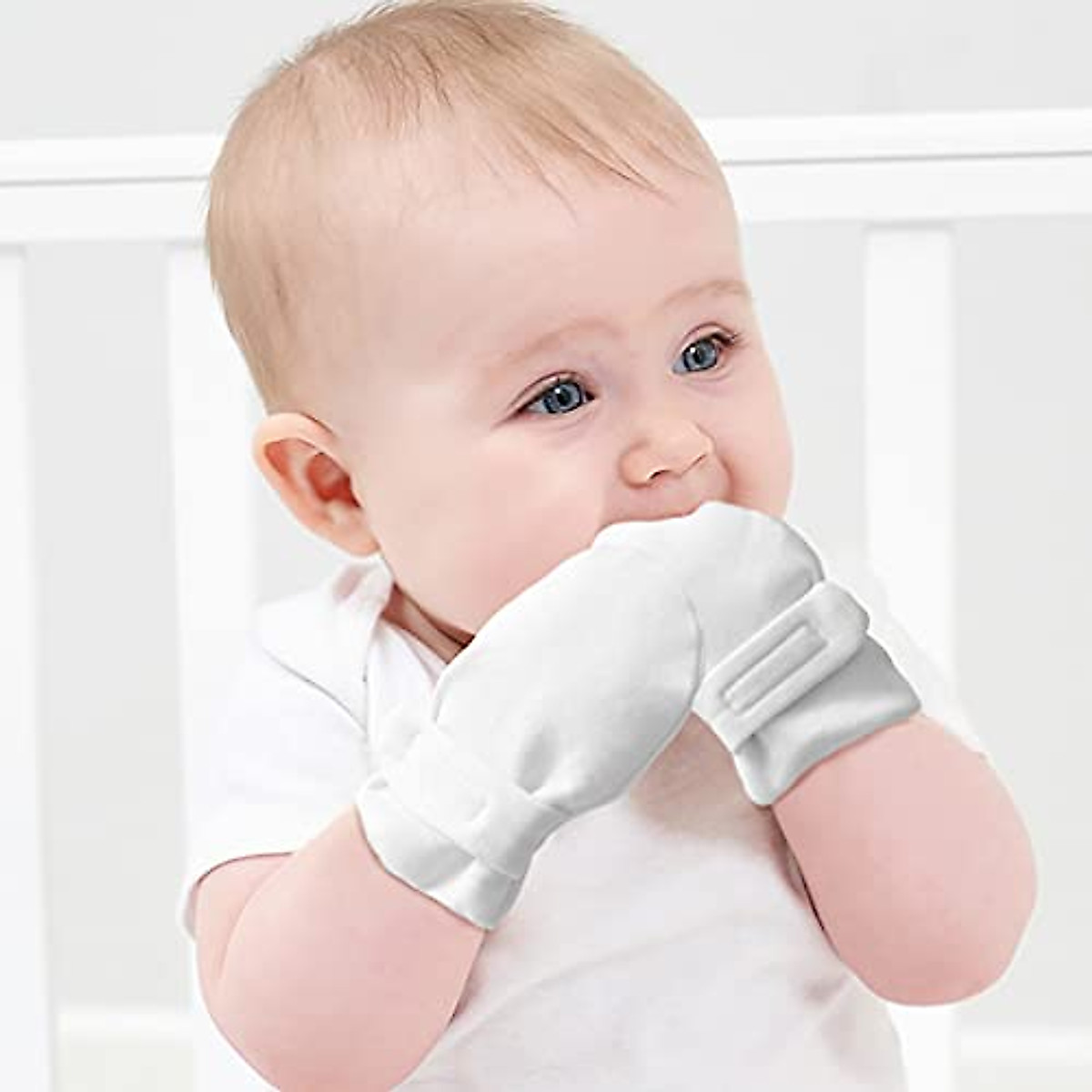 Newborn Baby No Scratch Mittens Stay On, 100% Cotton Breathable, Adjustable Infant Gloves for Baby Boys Girls Mittens