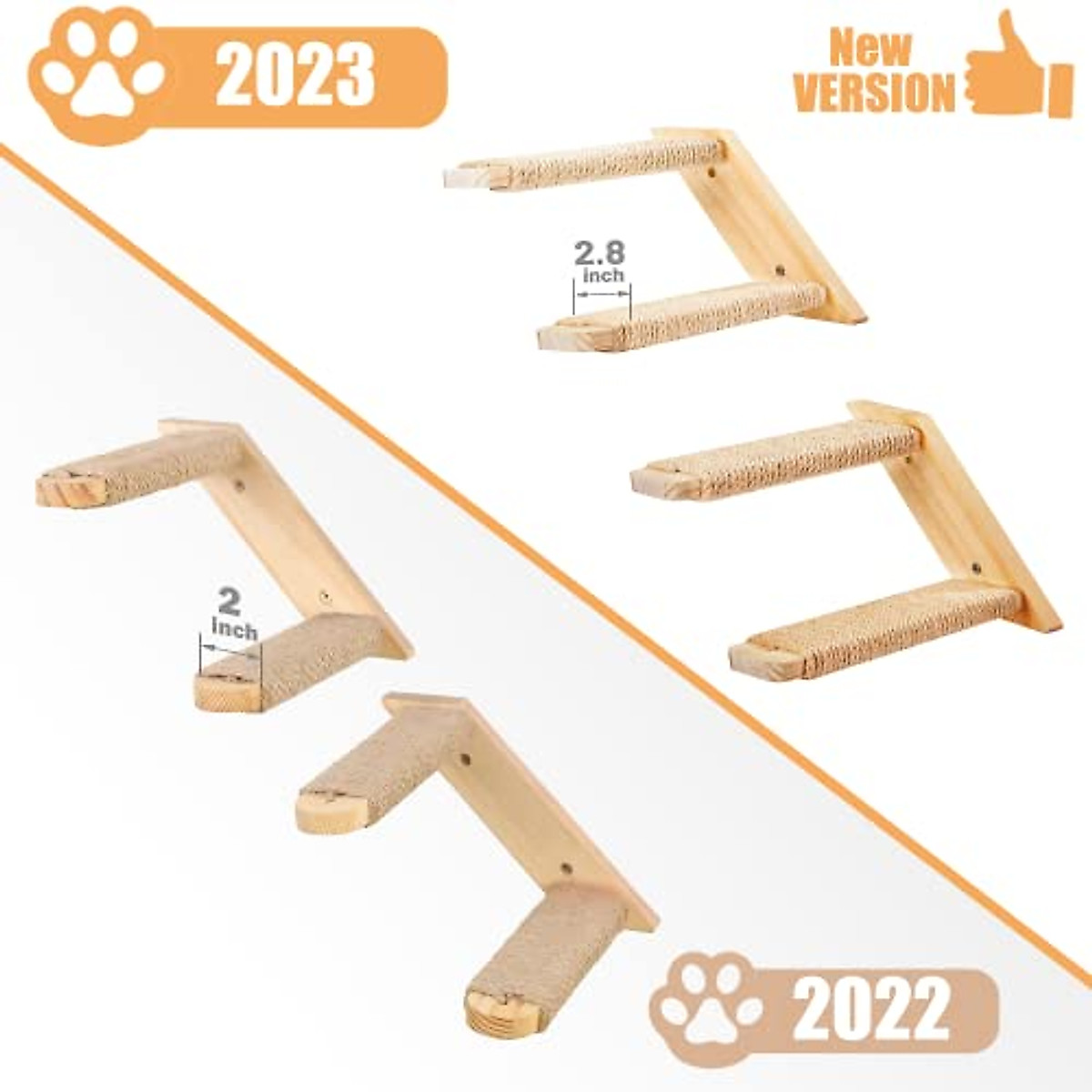 Cat Climbing Stair Shelf Wall Mounted Reversible Left & Right Direction, Cat Stairway Shelf for Climbing with Sisal Rope Ladder Cat Wall Furniture