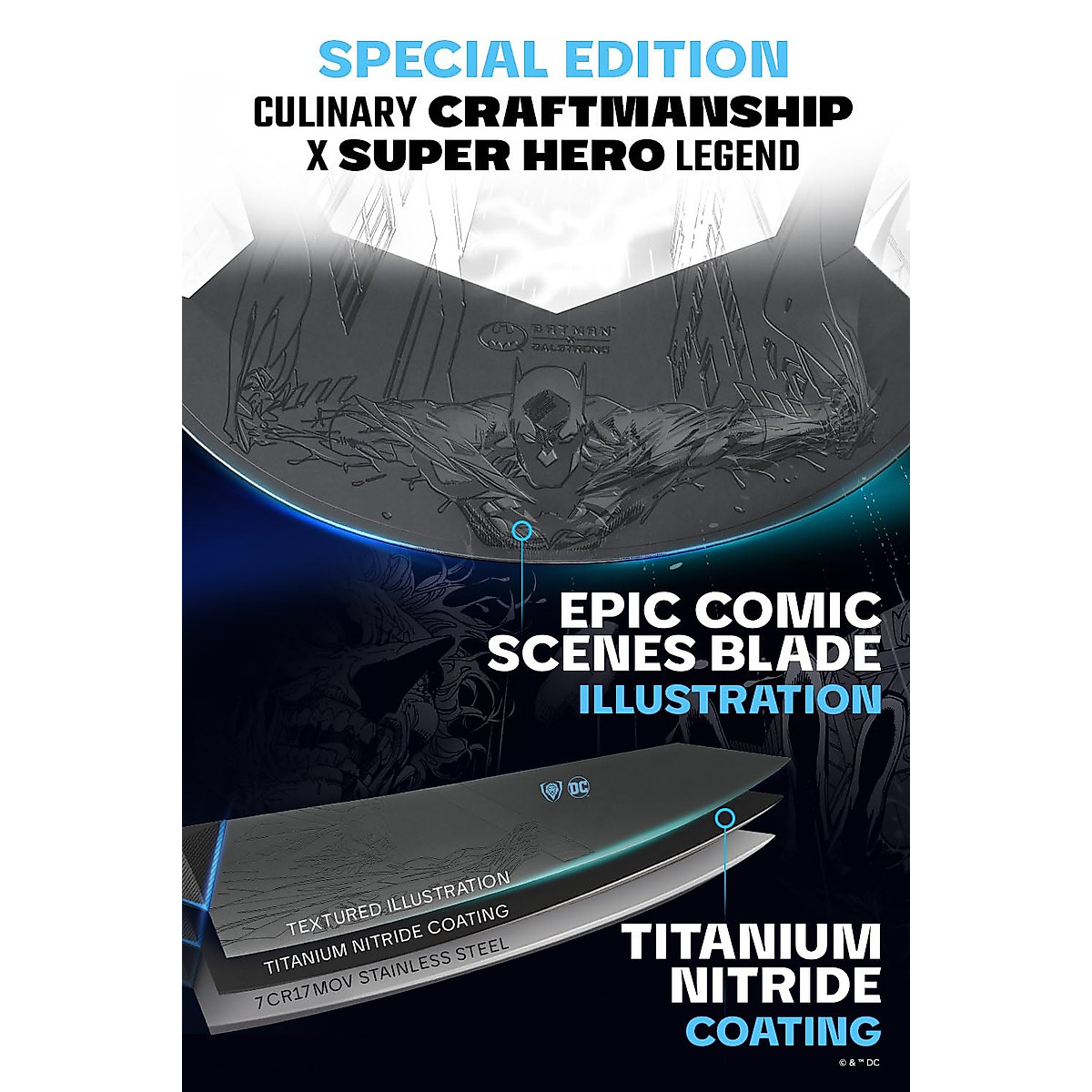 Dalstrong Ulu Knife - 7 inch - BATMAN™ Shadow Black Edition - High Carbon 7Cr17MoV Steel - Black Titanium Kitchen Chef Knife - Rocking, Mincing, Slicing Meat & Herb Knife - G10 Handle - Sheath Cover