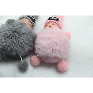 DORIS&JACKY Keychains Cute Doll Keys Fob Ring Charm Accessories For Purse Wallet And Car Key Holder (2dolls-pink+grey)
