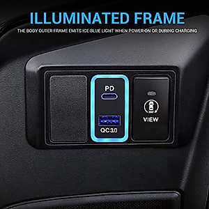 MICTUNING 12V/24V USB Type C Car Charger Replacement for Toyota, Dual USB Ports QC3.0 & PD Type C Car Power Socket Compatible with iPhone iPad PDA Laptop GPS (1.3''×0.9'')