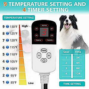 Wall Essential Pet Heating Pad Electric Dog Cat Heating Pad Pet Warming Bed Mat Waterproof Adjustable Temperature Pet Heated Pad with Timer for Pets Cats Dogs and Kittens