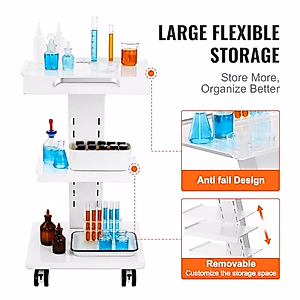 VEVOR Lab Trolley, Built-in Socket Rolling Lab Cart, 3 Layers Tray Rolling Clinic Cart, 360° Silent Rolling Wheels w/Foot Brake, 88 lbs Weight Capacity Sturdy Steel Frame, for Lab Clinic Beauty Salon