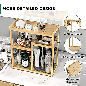 Yumkfoi Bathroom Organizer Countertop, Wood Vanity Organizers and Storage Bathroom Sink Organizer, Counter Shelf Trays Holders, Skincare Makeup Cosmetics Organizers, Kitchen Spice Standing Rack