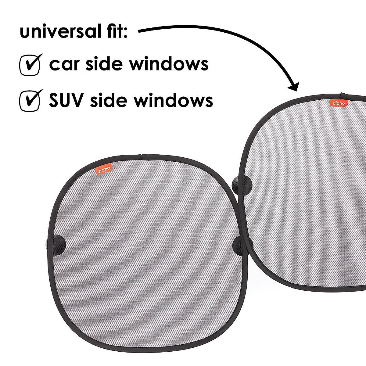 Diono Sun Stoppers Car Window Shades 2 Pack, Car Sun Shade for Side Window with Suction Cups, Blocks Sun Glare UV Rays Perfect for Baby, Kids, Pets Protection