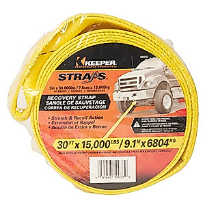 KEEPER 89933 30' x 3" Vehicle Recovery Strap, 15,000 lbs. Max Vehicle Weight