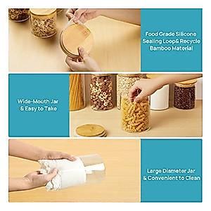 VTOPMART Glass Food Storage Jars, 7 Pack Airtight Food Containers with Bamboo Wooden Lids, Clear Glass Containers for Kitchen, Pantry Organization