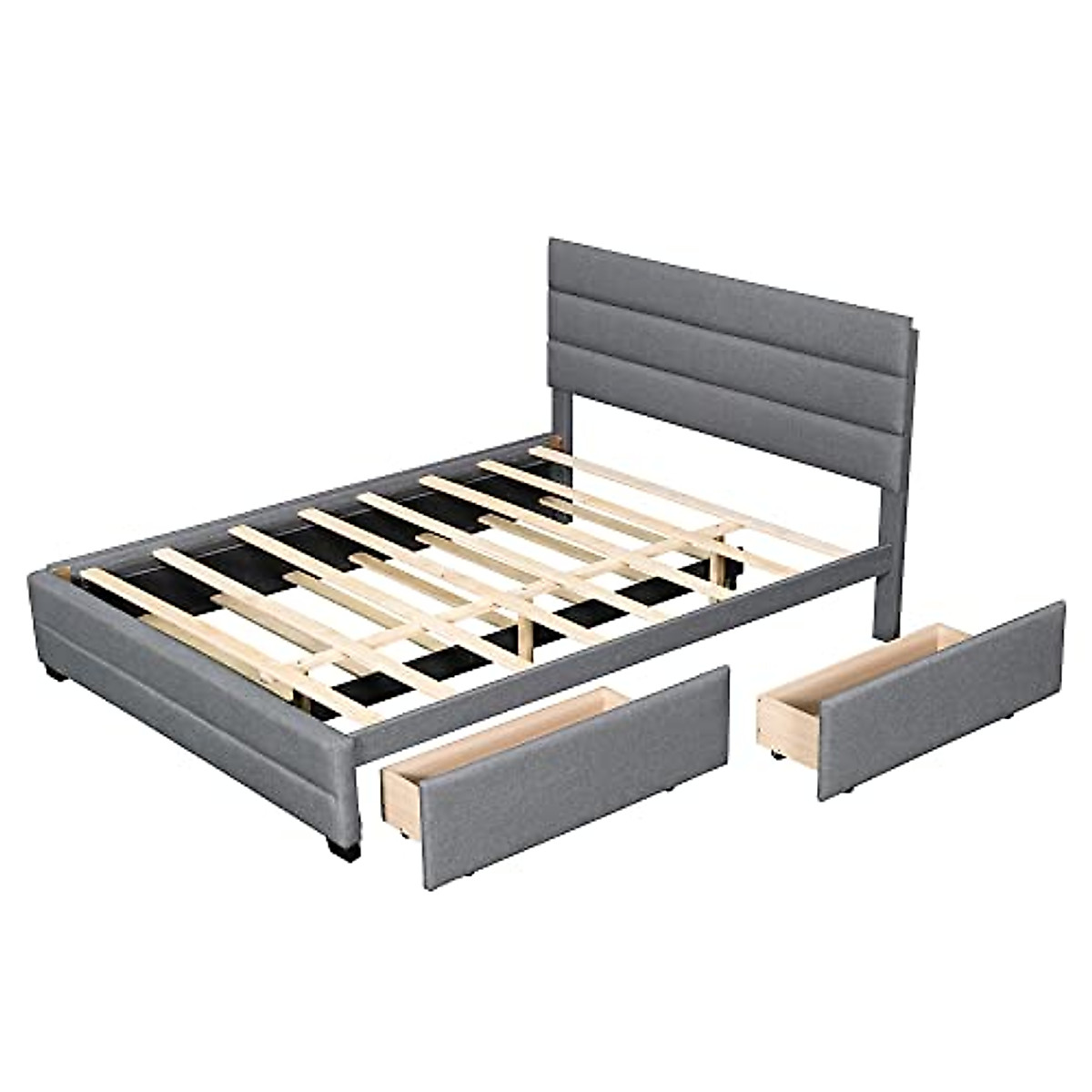 YUNLife&Home Upholstered Queen Size Platform Storage Bed with Trundle and Two Drawers, Velvet Upholstered Trundle Bed Frame, Wooden Queen Bed Frame with Headboard, No Box Spring Needed