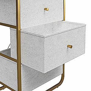 REALROOMS Korbin 3 Drawer Fabric Bin Organizer with Metal Frame, Terrazzo/Gold