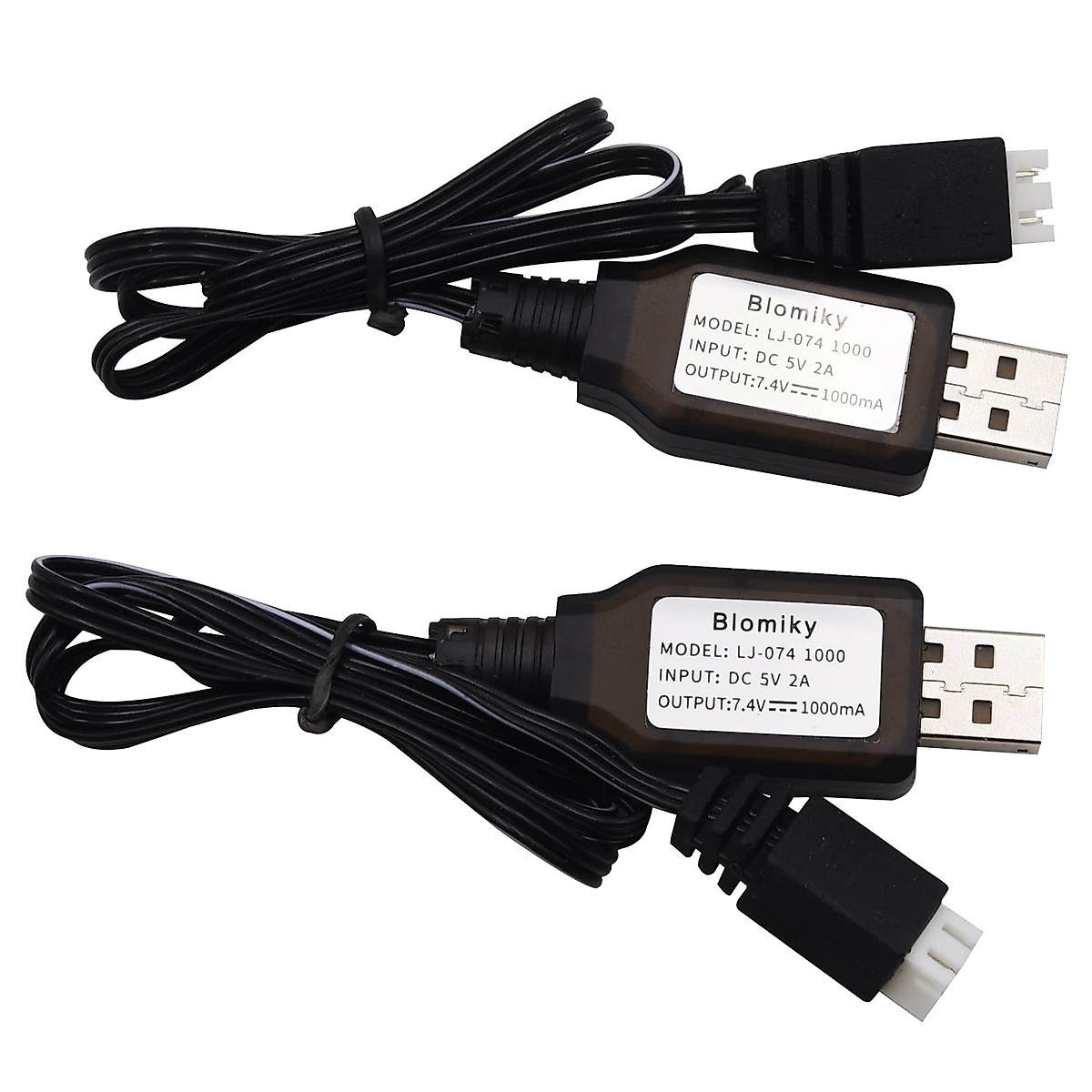 Blomiky 2 Pack 7.4V 1A USB Charger Cable with XH-3P Plug for 7.4V 2S Lipo Battery with XH-3P Connector / 7.4V 1A USB XH-3P 2