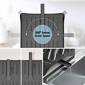 Aredy 2 Tier Dish Drying Rack for Kitchen Counter, Black Metal Dish Drainers Rack with Drainboard, Large Dish Dryer with Detachable Cup Rack and Utensil Holder