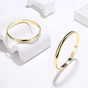 HAIAISO 6MM 14K Gold Plated Bracelet Bangle Bracelet for Women Plain Polished Bracelet Couple Valentines Day Gifts