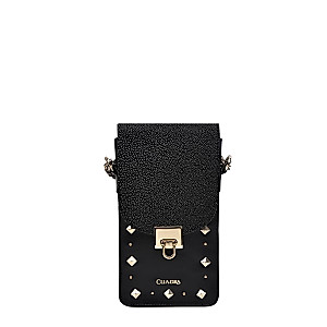 Cuadra Women's Cell Phone Pouch in Genuine Stingray Leather Black, BOD38MA