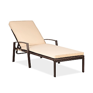 Pamapic Patio Lounge Chair, Patio Chaise Lounges with Thickened Cushion, PE Rattan Steel Frame Pool Lounge Chair Set for Patio Backyard Porch Garden Poolside(Beige)