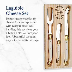 Jean Dubost 3-Piece Cheese Knives Set in Box, Ivory