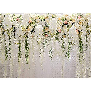 White Rose Floral Theme Photography Backdrops Bridal Shower Wedding Flowers Photo Background Baby Girl Birthday Party Portrait Dessert Cake Table Decor Photo Booth Studio Props 7x5ft Vinyl
