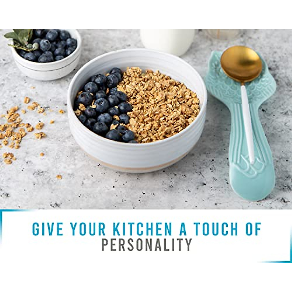 Decorative Owl Spoon Rest for Kitchen Countertop – Modern Farmhouse Spoon Holder for Stove in Lovely Aqua Blue, made with Chip-free Ceramic – Dishwasher Safe Utensil Rest