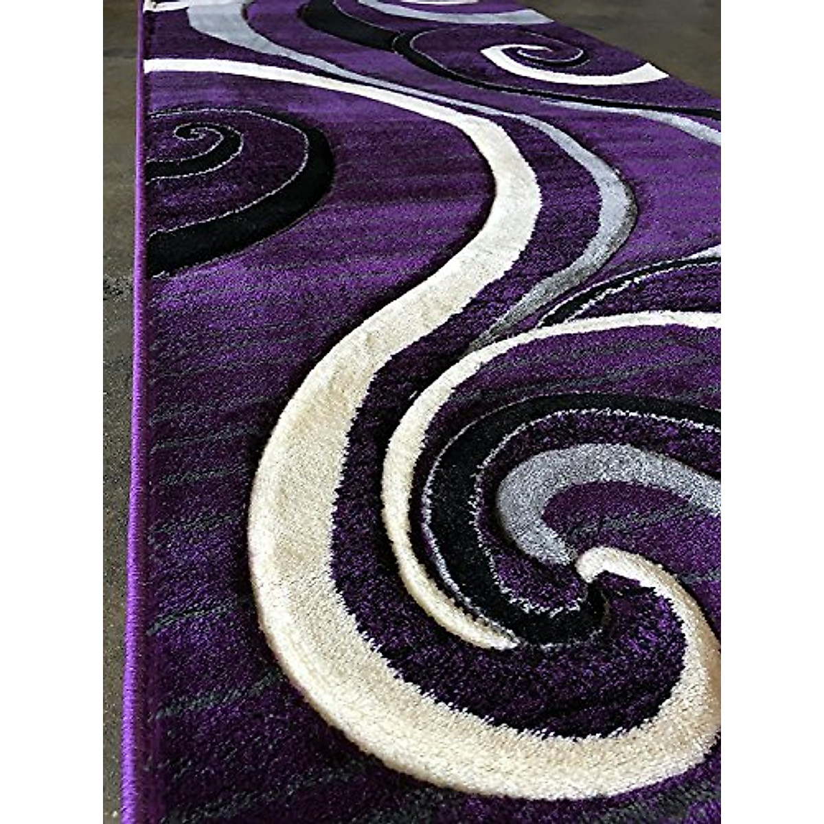 Contempo Modern Purple Grey Black Gray Contemporary Runner (400,000 Point) Area Rug Swirl Design #344 (2 Feet X 7 Feet 3 Inch )