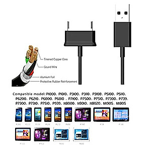 Charging Sync Data Charger Cable Cord-30-Pin Compatible for Samsung Galaxy tab 2 10.1 8.9 7.7 7.0 Plus inch Tablet (Black)