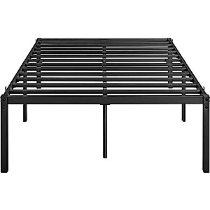 Yaheetech 18 inch Metal Platform Bed Frame with Steel Slat Support and Underbed Storage Space Non-Slip Mattress Foundation No Box Spring Needed Tool-Free Assembly Black Queen