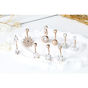 Tomovely 14G Belly Button Ring Cute Belly Button Rings Surgical Stainless Steel Belly Rings for Women Navel Rings Piercing Jewelry Belly Button Piercing Jewelry Rose gold