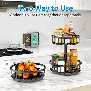Vajdlpq Lazy Susan Organizer 2 Layers Metal Steel, Turntable Height Adjustable, Rotating Spice Rack for Pantry Cabinet Table