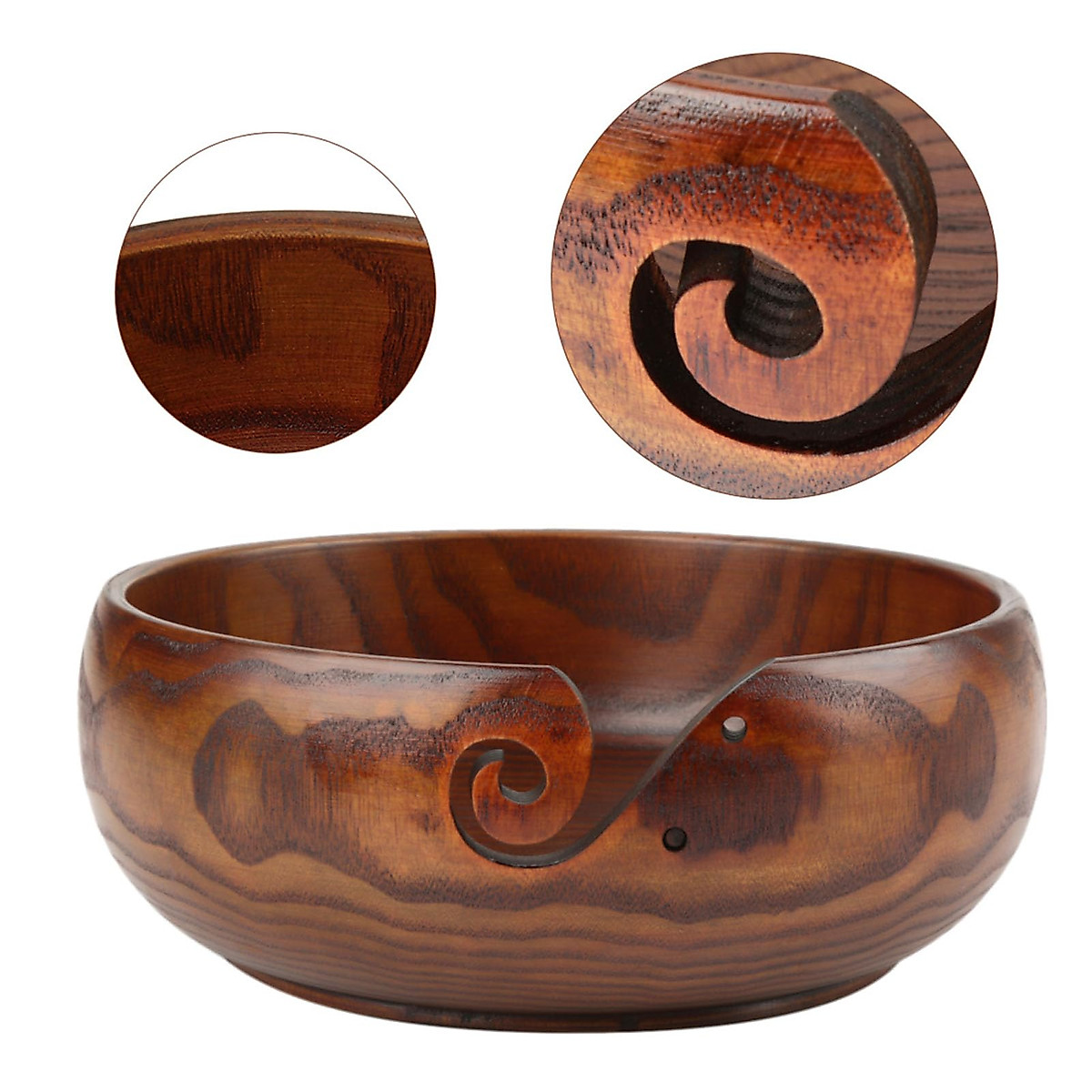 Wooden Yarn Bowl, Handmade Natural Wood Craft Knitting Yarn Bowls with Holes Storage Gift for Knitting and Crocheting (7.1 x 2.8 inch)
