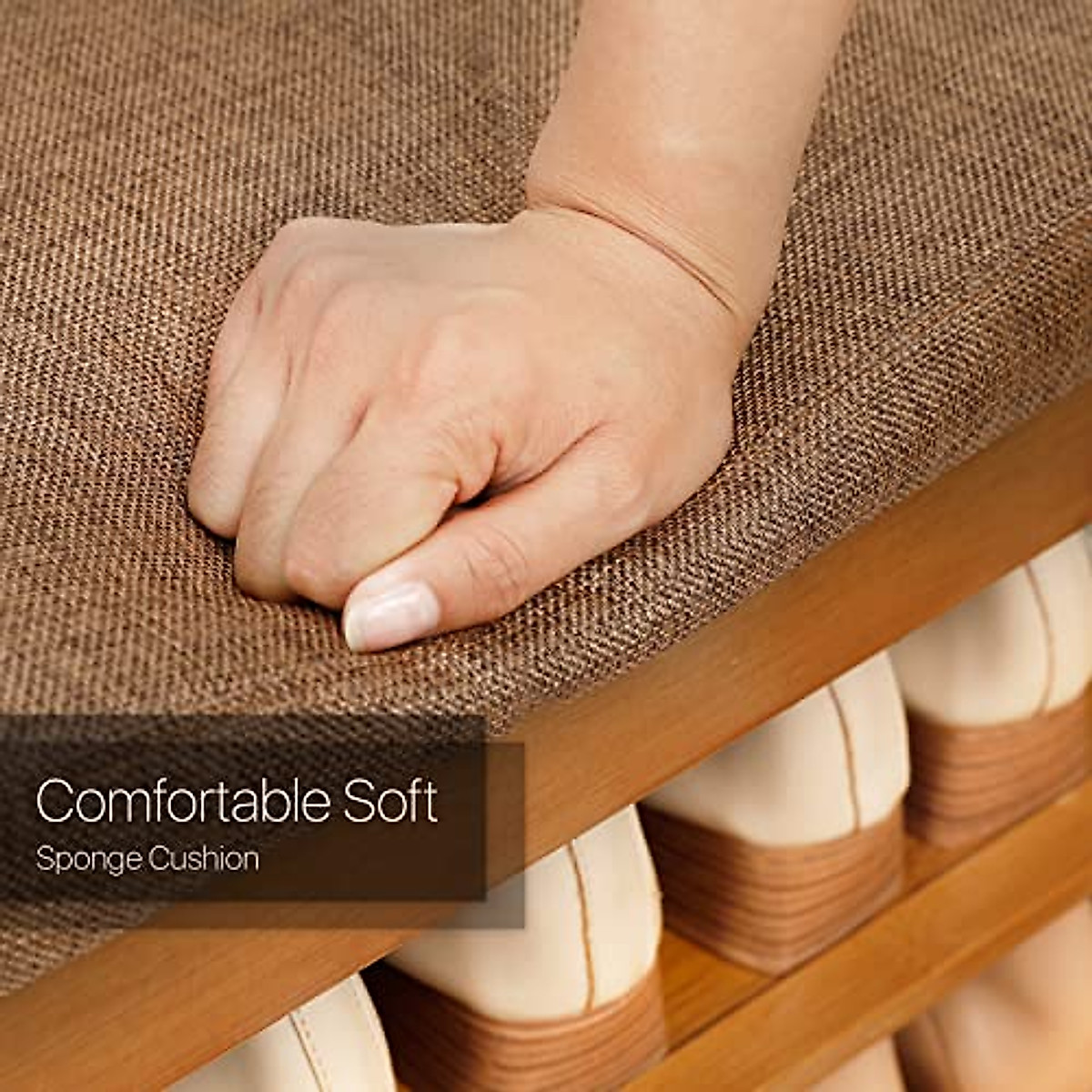 MoNiBloom Bamboo 2 Tiers Shoe Rack Organizer Changing Stool Bench with Flip-Open Storage Box Padded for Hallway, Bathroom, Bedroom - Brown (6-10 Pairs)