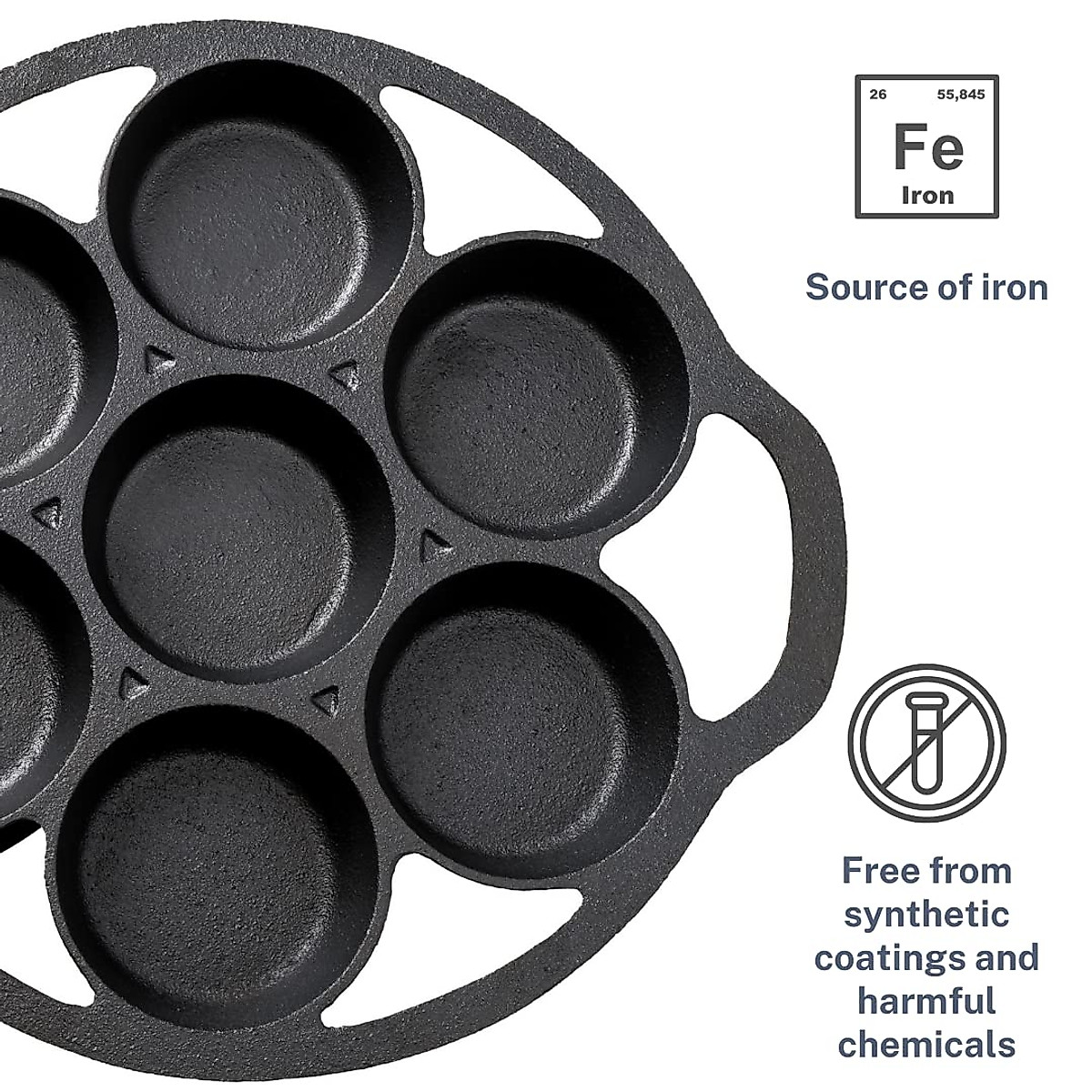 KUHA Biscuit Pan - Pre-Seasoned Cast Iron Skillet for Baking Biscuits, Muffins, Mini Cakes - with Silicone Trivet