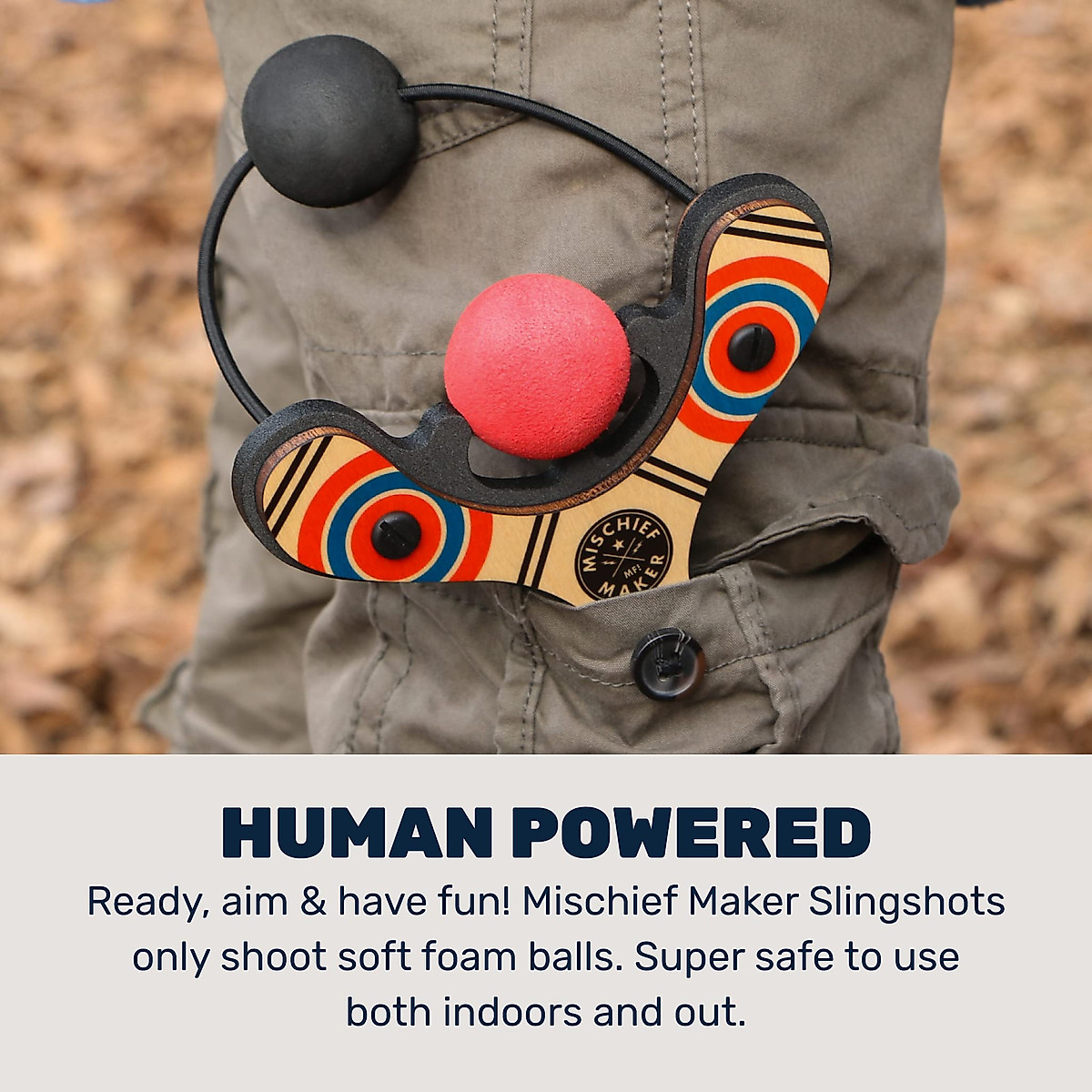 Mighty Fun! - Mischief Maker® Wooden Slingshot - Classic Series - Real Wood Slingshot for Kids, 4 Soft Foam Balls and Storage Bag - Ages 4+ (red)