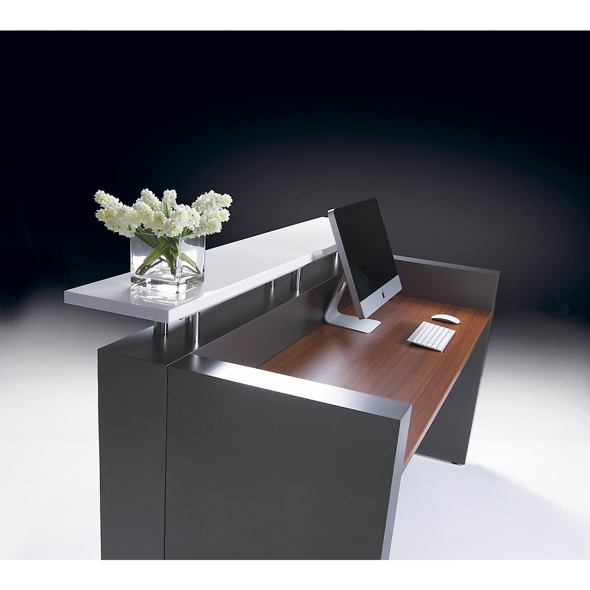 GW FURNITURE Modern Space Grey Reception Desk(63") with Quartz Stone Counter TOP