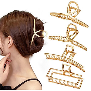 Parcce 4 Pack Large Metal Hair Claw Clip for Women and Girls, Gold Color Headband Clamps, Perfect Fashion Barrettes Jaw Hair Styling Accessories for Thick Thin Hair Christmas Gifts