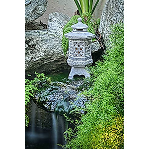 TERESA'S COLLECTIONS Pagoda Garden Statues with Solar Lights, Resin Zen Garden Lantern Asian Decor Outdoor Statues Yard Ornaments for Landscape Patio Porch Lawn Decorations, 12.6'' (Stone Finish)