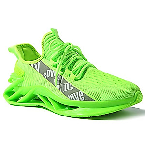 kokib Men's Running Sports Walking Shoes Mesh Lightweight Breathable Athletic Jogging Fashion Sneakers Apple Green