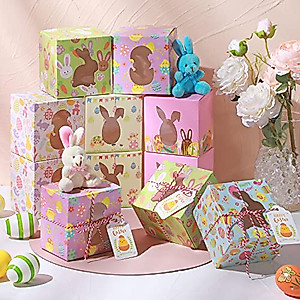 36 Pack Easter Cardboard Treat Boxes Multicoloreds Bunny Eggs Easter Basket Candy Goody Cookie Box with Cute Easter Tags for Party Easter Supplies