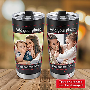 GifXify Personalized Coffee Tumbler with Picture & Text - Personalized Travel Coffee Mug - Custom 20oz Stainless Steel Tumbler Cup with Lid - Custom Cup Gift for Dad, Mom, Friends