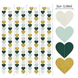 Sage-Green Mint Beige-Gold Love-Heart Garland - 52Ft Rustic Wedding Hanging Decoration Streamers Banner, Baby Safari Birthday Bachelorette Bridal Shower Engagement Valentines Party Decor Panduola