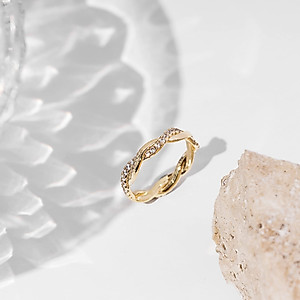 PAVOI 14K Gold Plated Cubic Zirconia Twisted Rope Eternity Band Yellow Gold for Women Size 7