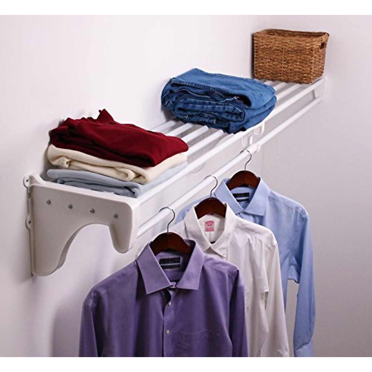 EZ Shelf-Expandable- Laundry Room Shelves Over Washer and Dryer -2- Laundry Room Shelves (Each Expands from 40.5 to 75") – 1 has Hanging Rod -White - Laundry Room Organization