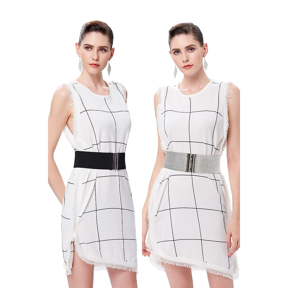 GRACE KARIN Lightweight Stretch Waist Band Buckle Belt for Women Jeans Black Sliver XL