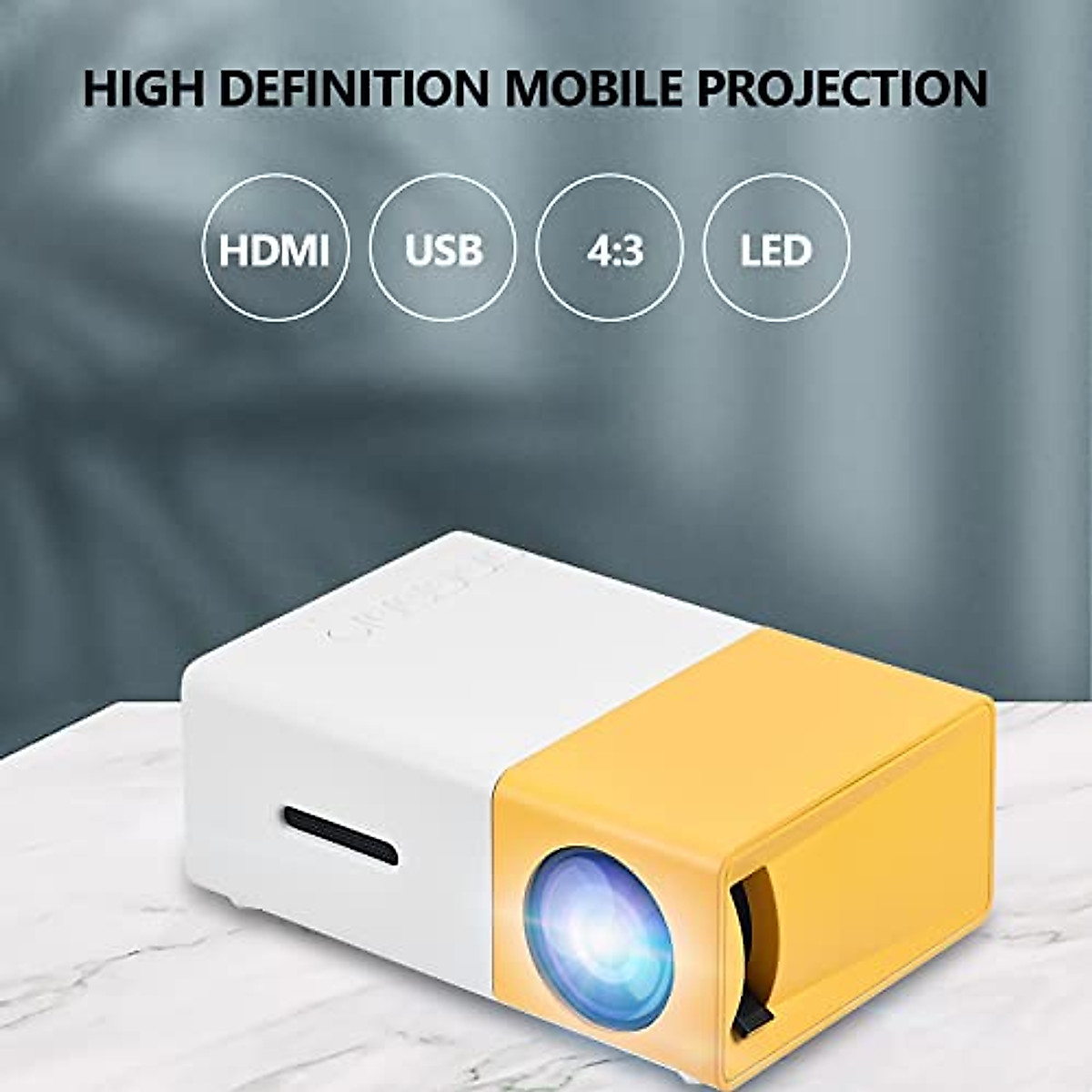Limouyin YG300 Mini Video Projector,4 : 3 LED HDMI Full HD Outdoor Movie Projector,USB Portable Home Theater Video Projector for,Gift for Christmas,Kids Projector