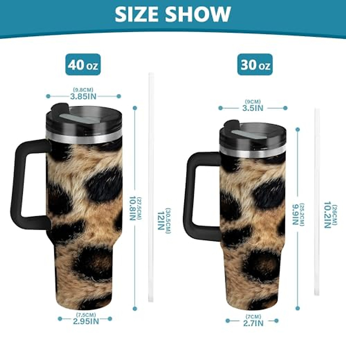 Flradish 30oz Tumbler with Handle, Fashion Leopard Print Stainless Steel Tumbler with Lid and Straws Double Wall Vacuum Insulated Leakproof Coffee Travel Mug
