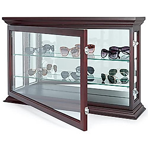 Displays2go 34" Countertop/Wall Mount Display Case, Adjustable Shelves, Locking - Mahogany (DCC3422MH2)
