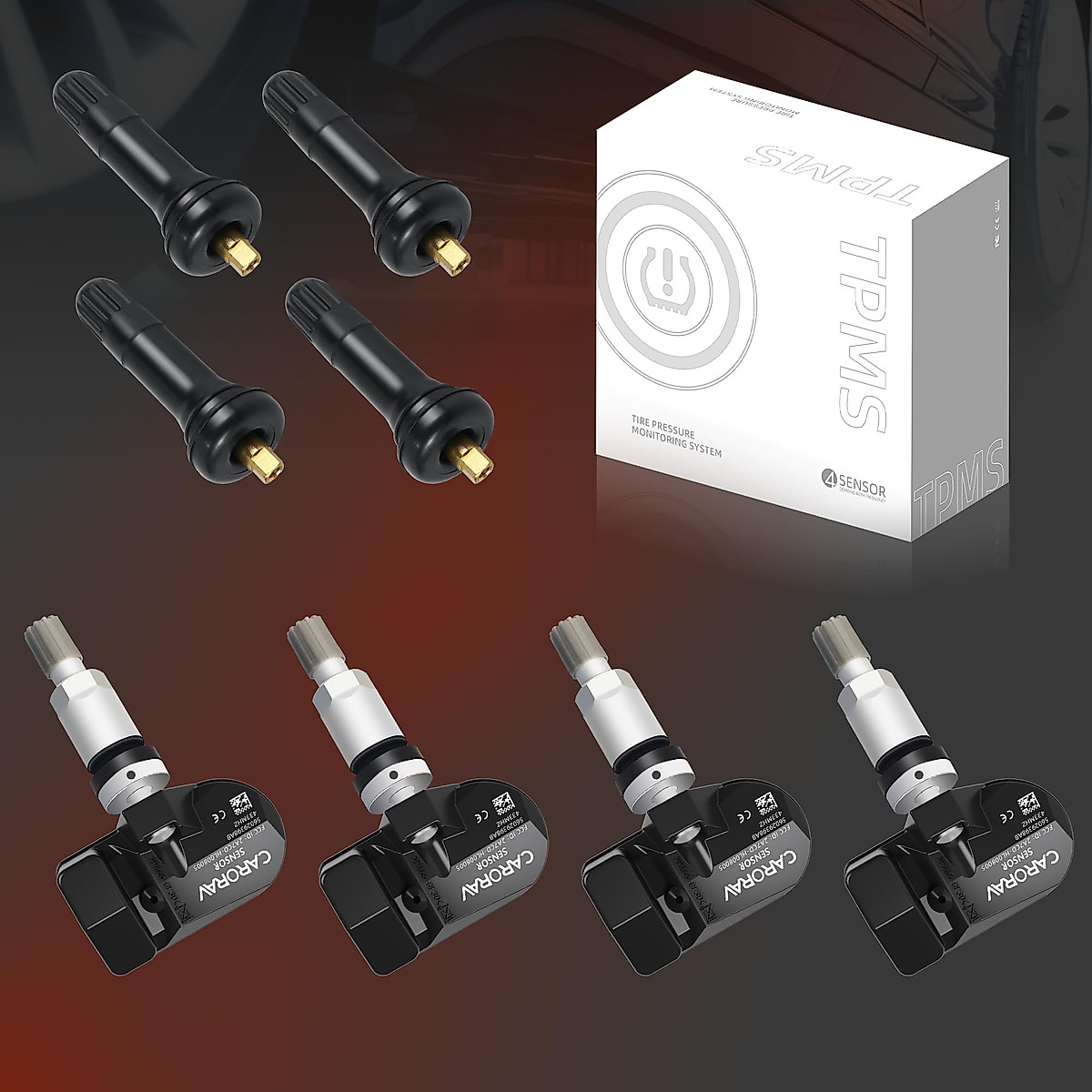 CARORAV TPMS Sensor, 4-Pack Tire Pressure Sensor Replacement for Chrysler Jeep Dodge Ram, 433MHz OE Replaces#56029398AB 68142397AA 68241067AA 68241067AB