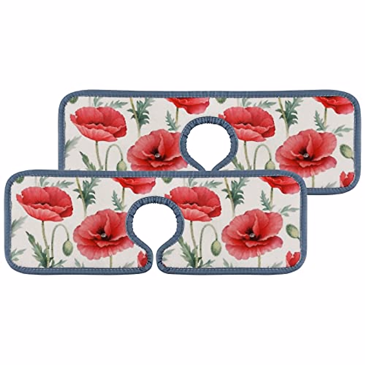 Absorbent Kitchen Faucet Mats 2 Pieces Red Poppy Flowers Faucet Sink Splash Guard Bathroom Counter and RV,Faucet Counter Sink Water Stains Preventer