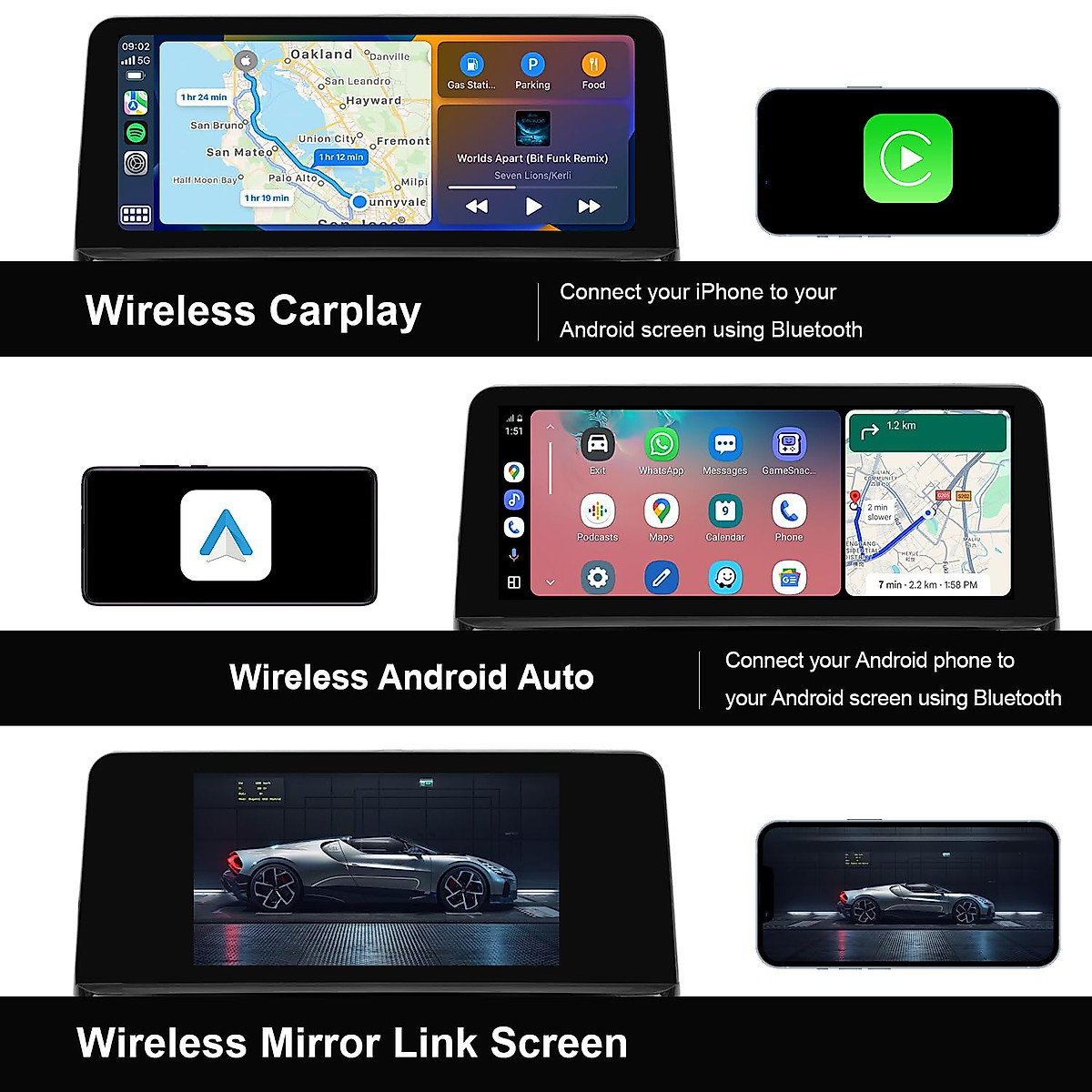 PEMP 10.25" F48 Android 13 IPS 1920x720 Blue Anti-glared HD Screen, Qualcomm 8core 4+64GB CarPlay Android Auto Use The OEM Bluetooth get The Sound for BMW X1 F48 (2016-2017) NBT