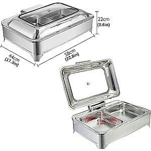 Electric Buffet Server,Food Warmer Tray, Adjustable Temperature, Portable Chafing Dish, Catering Buffet Serving Tray,Stainless Steel Material, 1 Slot, 2 Slots, 3 Slots Optional 1groove Square13L